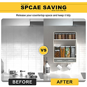 Oroonoko 2 Tier Plastic Bathroom Shelf Wall Mounted,Adhesive Shower Caddy Storage with 2 Drawers and 6 Hooks for Bathroom Kitchen Refrigerator (2 Tiers with Draws)