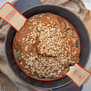 Nuenen 2 Pcs Silicone Baking Mat for Dutch Oven Bread Baking Non Stick Bread Mat Bread Sling Dutch Oven with Long Handle 0.7 mm Thickened Baking Bread Pad for Dough Pastry (Red and Black)