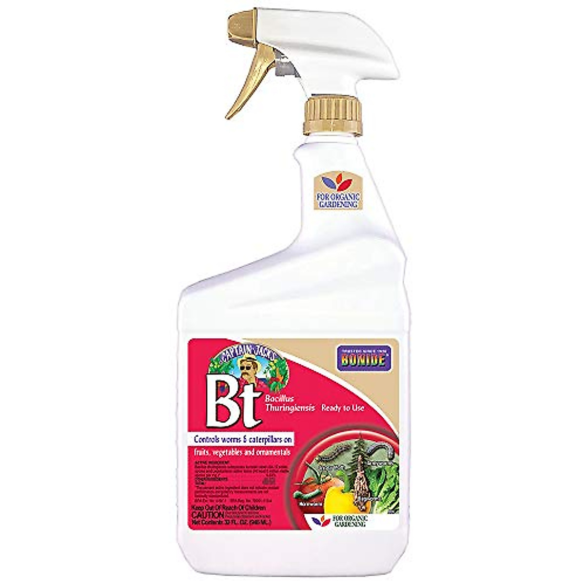 Bonide Captain Jack's Bacillus Thuringiensis BT, 32 oz Ready-to-Use Spray For Worm & Caterpillar Control Organic Gardening