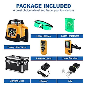 Iglobalbuy Rotary Laser Level Green Laser Self Leveling Kit, 500M Green Beam 360° Automatic Horizontal/Vertical Self-leveling Rotary Rotating Laser Level with Remote Control + Receiver
