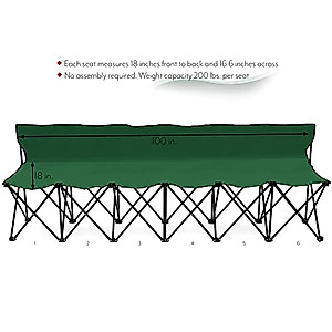 Trademark Innovations Portable 6-Seater Folding Team Sports Sideline Bench with Back (Dark Green)