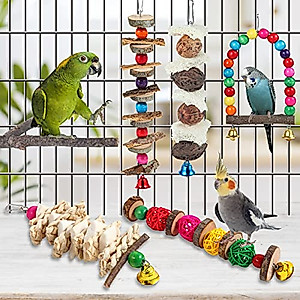 Bird Perch Bird Toys Parakeet Toys,6 Pack Bird Cage Accessories Wooden Chew Toys Perch Stand for Parrot Conure Cockatiel Lovebird Parrotlet Budgie Finches and Other Small to Medium Sized Birds
