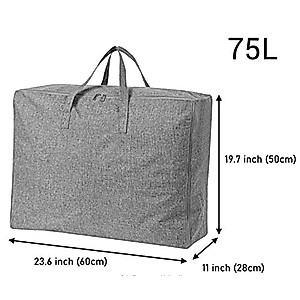 N / D Large-Capacity Storage Bag with Zipper and Handle, odorless, Waterproof, Moisture-Proof, Carrying Bag, Bed Storage Bag, Blanket, Clothes, Quilt, Pillow, Mobile Bag. (75L 50L) (2 Pieces Gray)