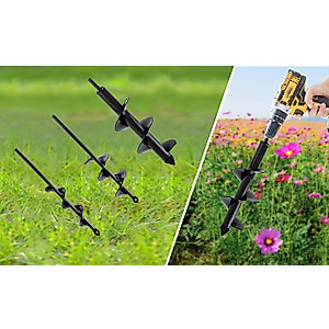 VASGOR Set 3 (1.6x12, 2.6x12, 3.5x12) Auger Drill Bit for Planting - Easy Planter Garden Auger - Bulb & Bedding Plant Augers - Posthole Digger for 3/8” Hex Drive Drill