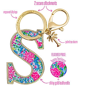 Lilly Pulitzer Leatherette Initial Keychain, Letter Bag Charm for Women, Bunny Business (S)
