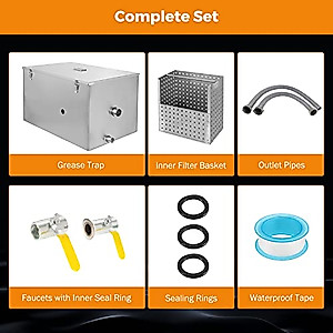 BEAMNOVA Commercial Grease Trap 40lbs Stainless Steel Interceptor, Side Inlet for Restaurant Food Truck Home Kitchen Tools