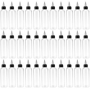 MAHIONG 64 PCS 4 oz Plastic Squeeze Bottles, Round Dispensing Bottles with Twist Top Cap for Crafts, Kitchen, Household, Clear