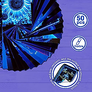 Ctosree 50 Pieces Blue Neon Aesthetic Pictures Wall Collage Kit Neon Blue Indie Room Decor Photo Collections Collage Dorm Decors for Girl Teens and Women for Room Bedroom Aesthetic, 4 x 6 Inches
