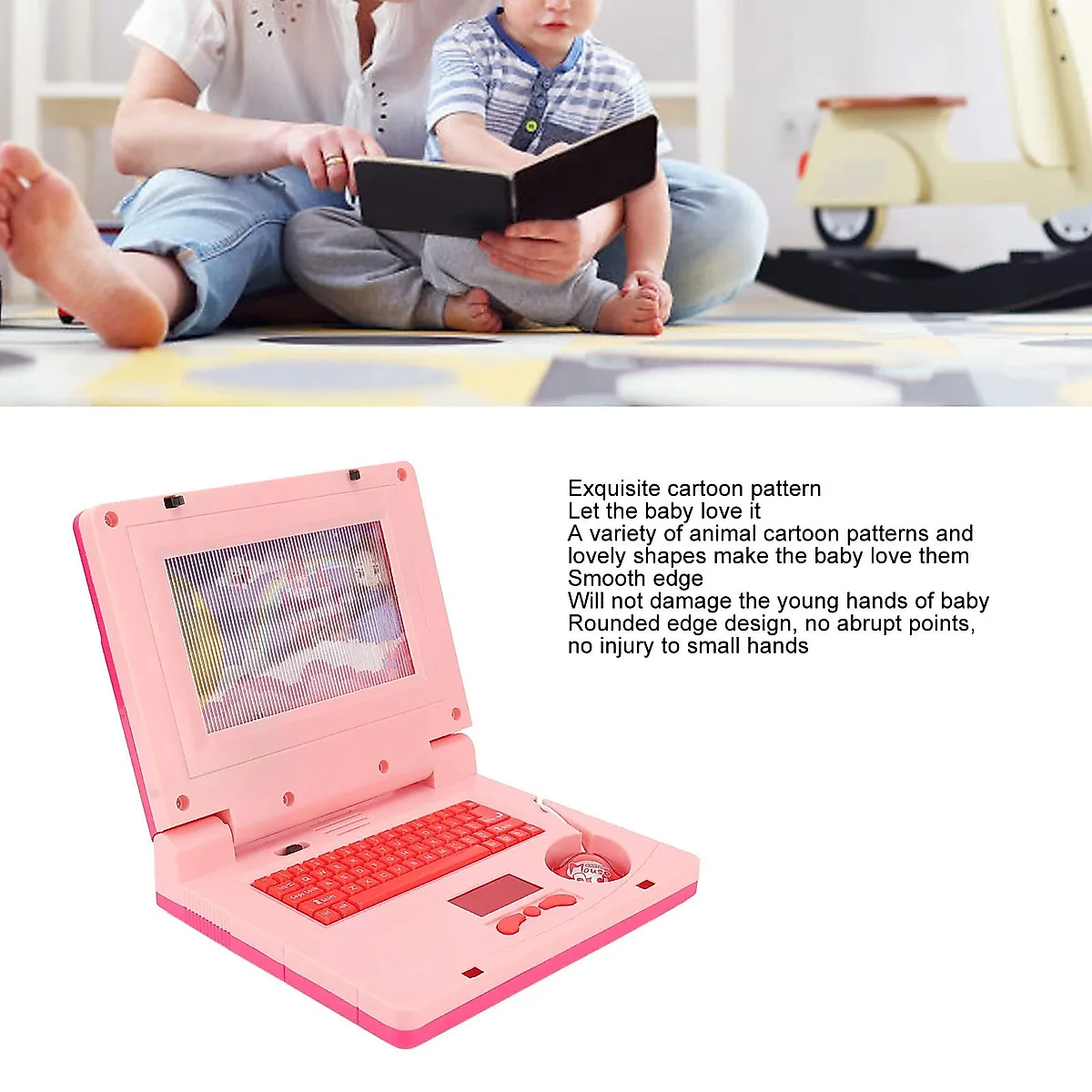 Kids Exploration Toy Laptop Educational Learning Computer, Children's Educational Interactive Computer with 20 Learning Activities and 30 Pieces of Popular Music, Birthday (Pink)