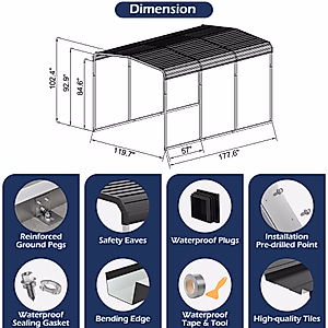 Xilingol 10x15 FT Metal Carport, Heavy Duty Carport Canopy with Galvanized Steel Frame and Roof, Outdoor Storage Shed, Car Tent Garage Shelter for Pickup, Truck, Boat and Tractor, Grey