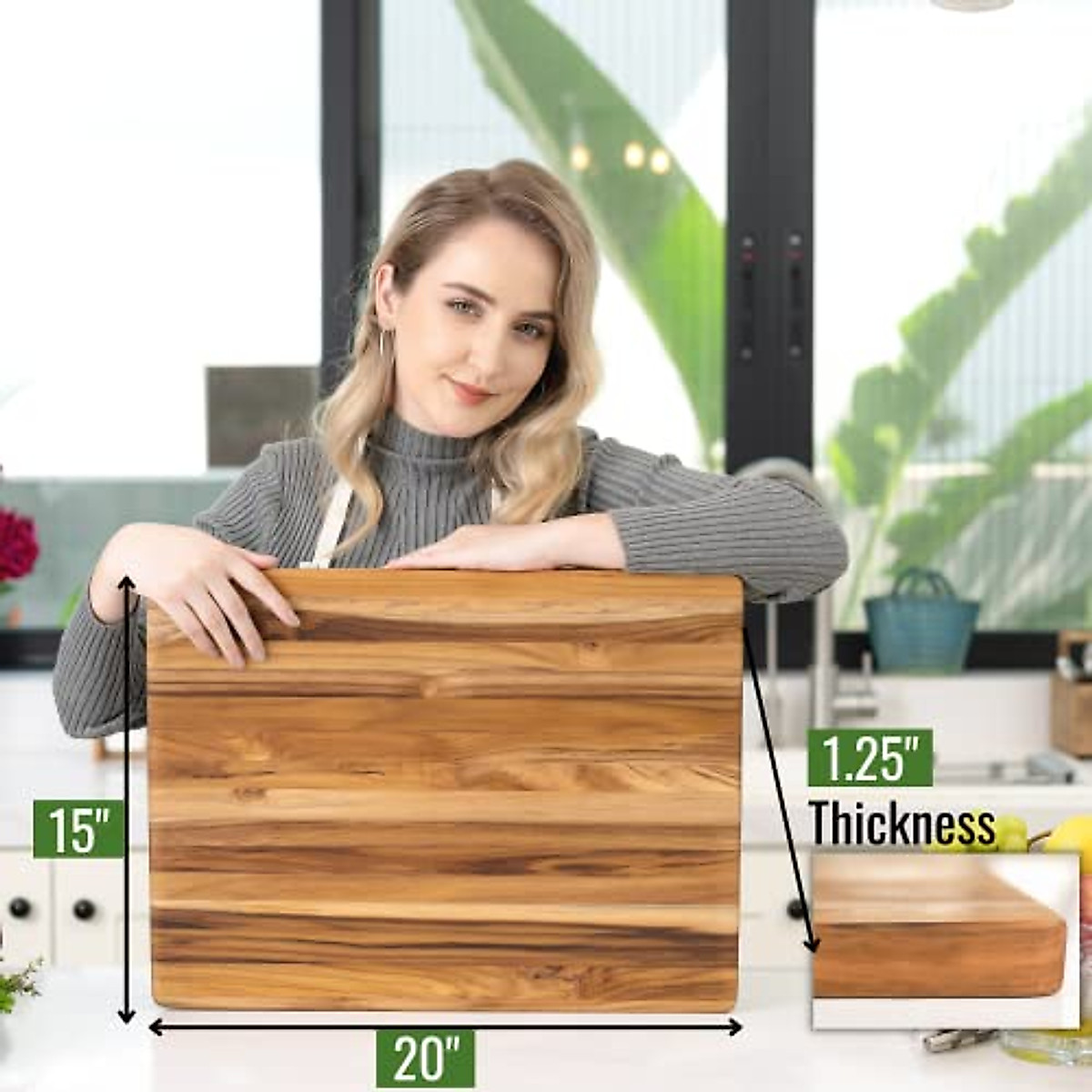 BEEFURNI Teak Wood Cutting Board with Hand Grip, Wooden Cutting Boards for Kitchen Medium, Chopping Board Wood, Gifts for Mom, Mothers Day Gifts, (Medium, 20 x 15 x 1.25 inches)