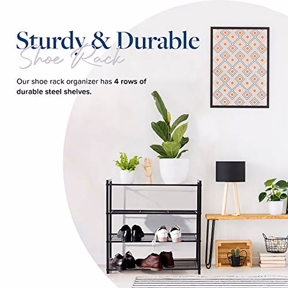 Titan Mall Shoe Organizer Free Standing Shoe Rack 4-Tier Shoe Rack Black Metal Shoe Rack 25 Inch Wide Shoe Tower Shelf Storage