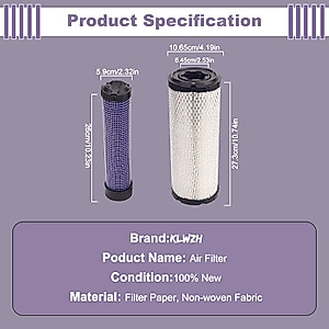 KLWZH 2508301-S Outer Air Filter & 2508304-S Inner for Kawasaki 11013-7020 11013-7019 11013-7044 11013-7045 M131802 M131803 FX651V FD731V FD750D FD791D FH601V FH641V FH680V FH721V Lawn Mower
