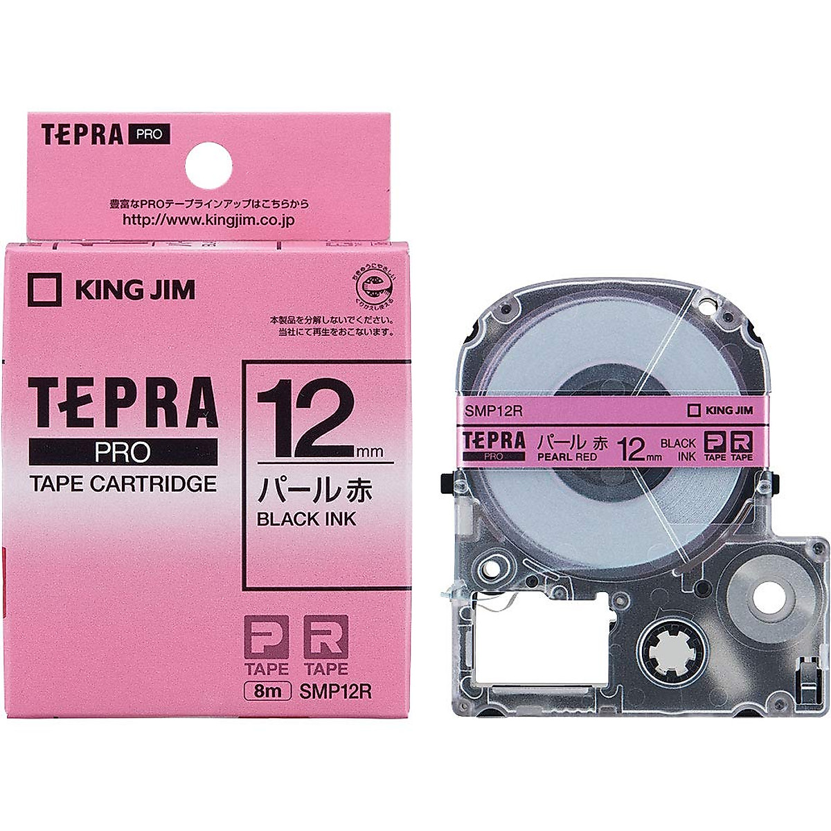 King Jim SMP12R [Genuine] Tepra PRO Tape Cartridge Color Label (Pearl) 0.5 inches (12 mm), Red Label/Black Character, Length 22.8 ft (8 m)
