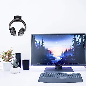 Ledot [2 Pack] Adhesive Headphone Hanger Hooks for Wall & Desk Table with Screw Holes, Universal Gaming Headset Mount Holder, Earphone Rack - Black