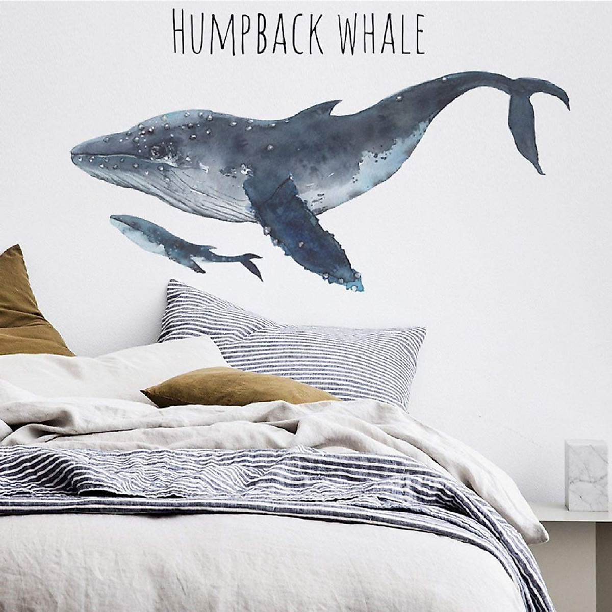 Humpback Whale Wall Decals Marine Animal Stickers Peel and Stick Art Mural Decor for Home Office Dorm Party Nursery