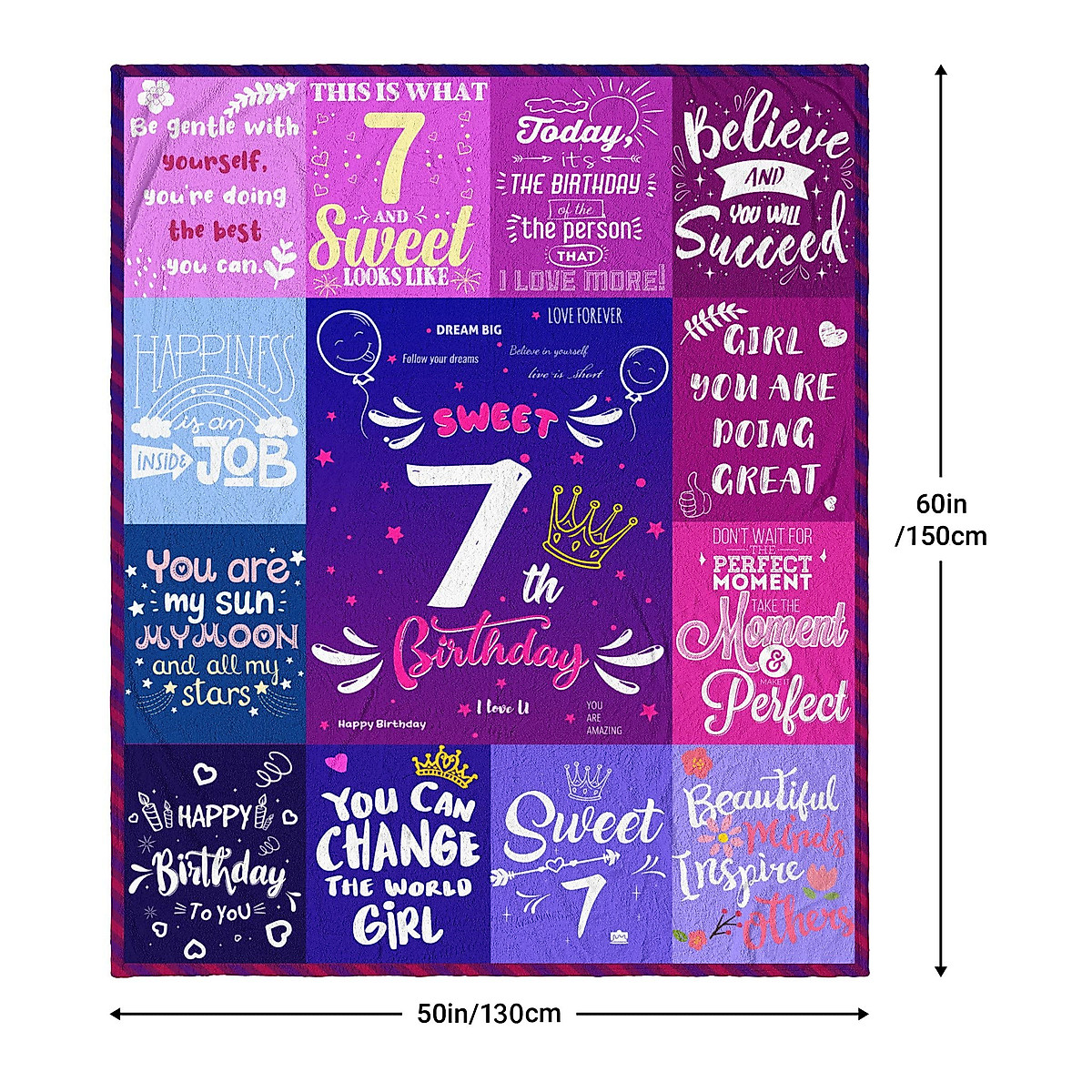 AISDE 7 Year Old Girl Birthday Gifts Blanket 60"X50", Birthday Gifts for 7 Year Old Girls, Best Presents for 7 Year Old Girls, 7 Year Old Gifts Ideas, 7th Birthday Decorations for Girls Blankets