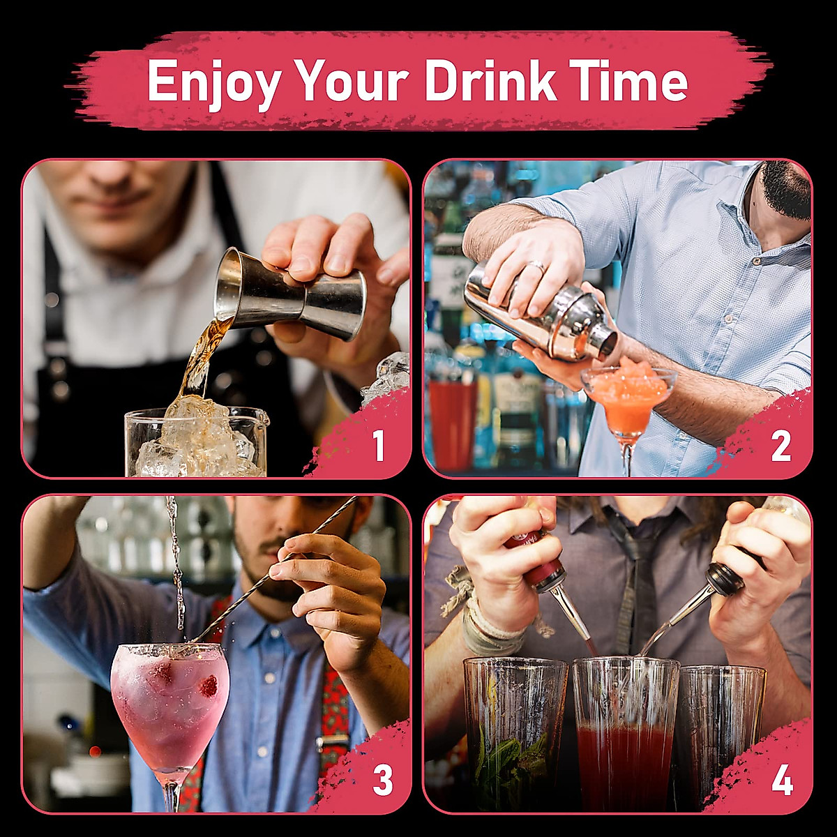 25oz Cocktail Shaker Set 5pcs Martini Shaker Set Portable Bartender Kit with Shaker, Mixing Spoon, Measuring Jigger, 2 Liquor Pour Spouts - Professional 18/8 Stainless Steel Bar Tools for Mixed Drinks