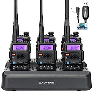 6Pack BAOFENG UV-5R Ham Radio Long Range Walkie Talkie FCC ID Handheld Two Way Radio with 6 Way Multi Gang Charger，Programming Cable