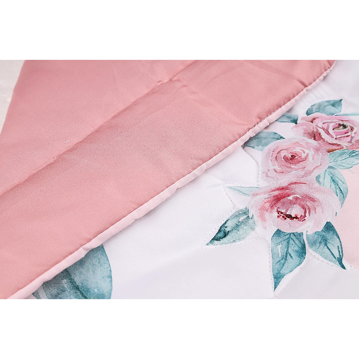 Pink Crib Sets for Baby Girls, Swan Crib Bedding Set by Sweet Baba, 5 PC Nursery Crib Set Includes Quilt/Fitted Sheet/Crib Skirt/Diaper Stacker/Blanket(Flower Theme)