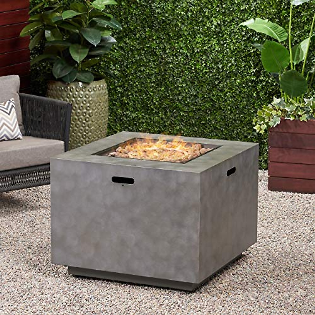 Florence Outdoor 33-Inch Square Fire Pit, Concrete