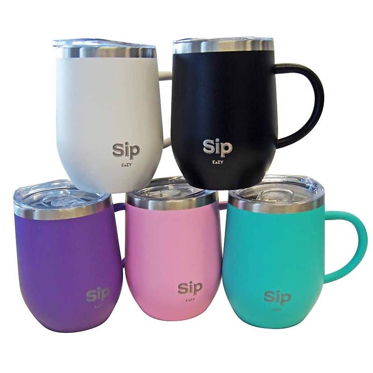Sip Eazy TURQUOISE Double Walled St/Steel Insulated MUG/CUP with HANDLE & LID 12oz- Keeps Drinks Hot or Cold for many hours - COFFEE, TEA, WATER, WINE - Arrives Boxed for easy Gifting!