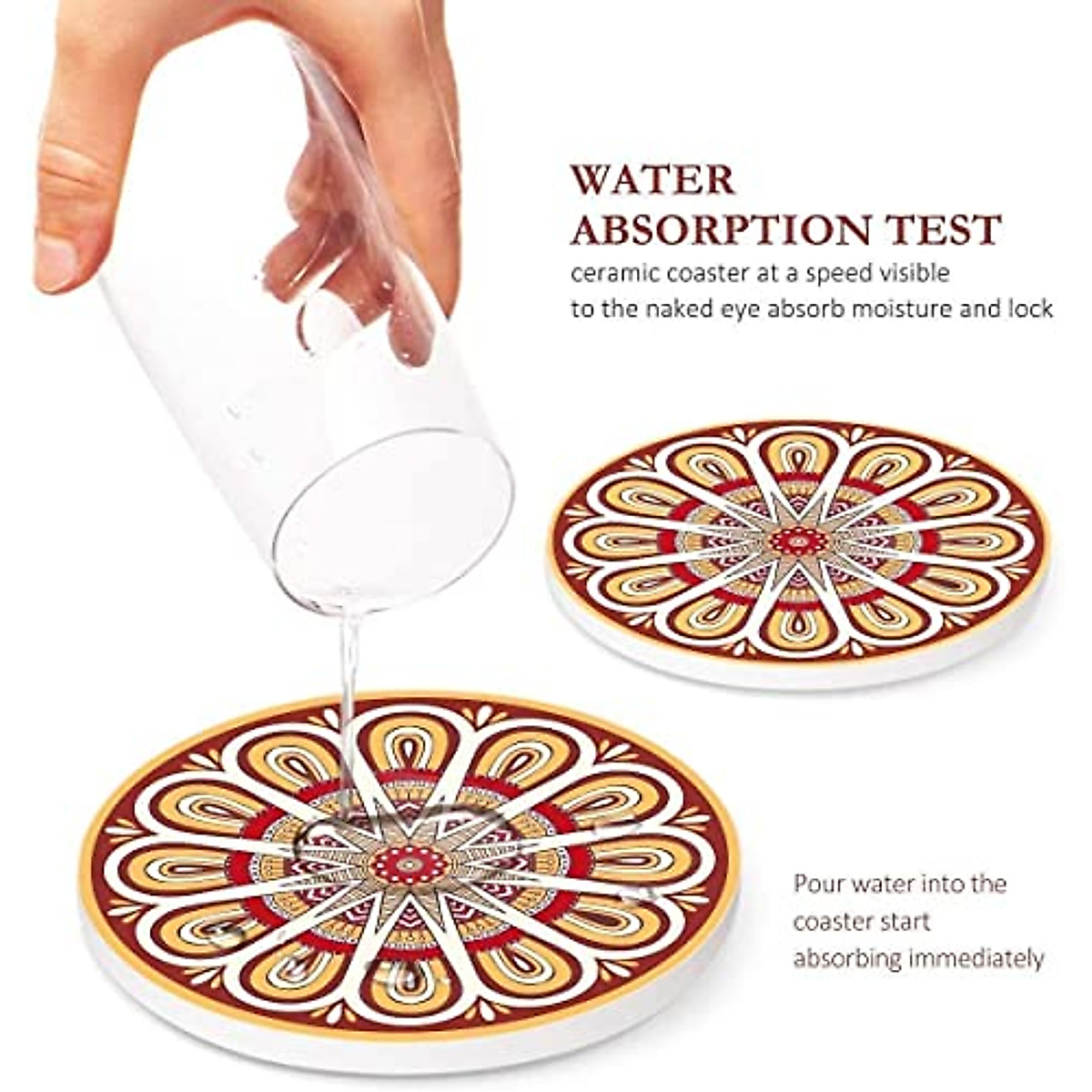 Teivio Absorbing Stone Mandala Ceramic Coasters for Drinks Cork Base with Holder, for Friends Funny Birthday Housewarming Apartment Kitchen Bar Decor, Suitable for Wooden Table, Coffee Table, Set of 8