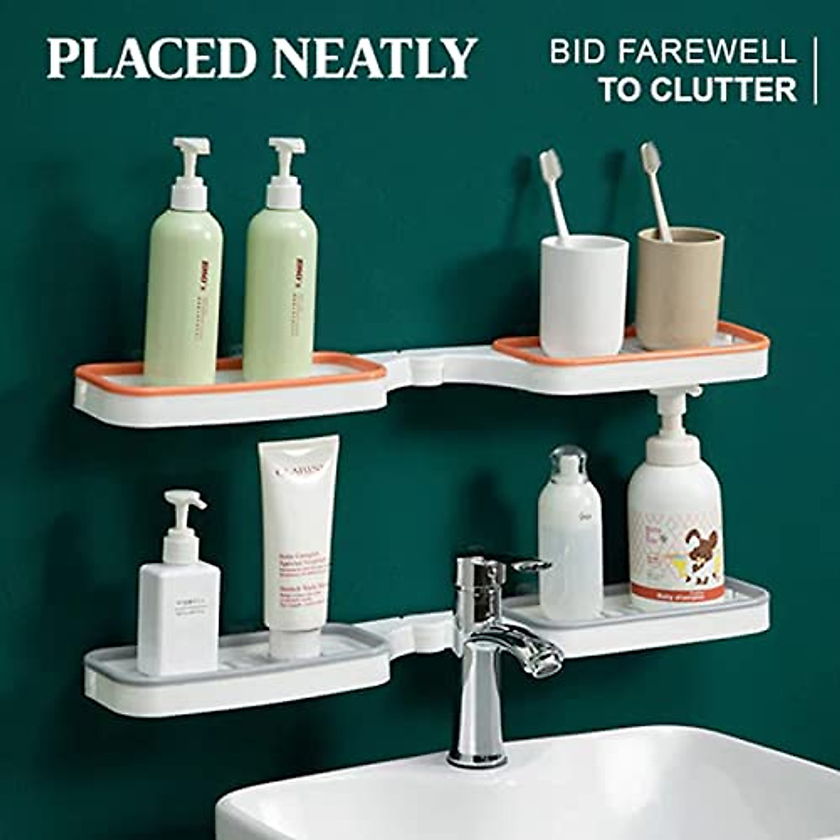 VENOAL Foldable Corner Shower Caddy,Wall Mounted Bath Shelf, No Drilling Self Adhesive Shower Organizer,Can be Rotated 180 Degrees,Suitable for Washstand or Shower Corner (Grey)