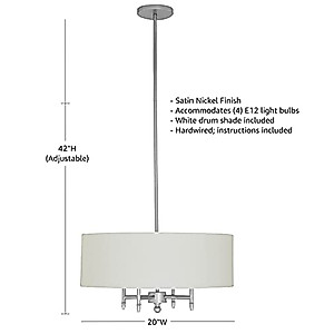 Amazon Brand – Stone & Beam Contemporary Pendant Chandelier with White Shade- 20 x 20 x 42 Inches (Adjustable Height), Satin Nickel