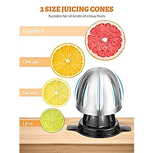OSTBA Citrus Juicer Electric, Orange Juicer with Two Cones, Lemon Lime Grapefruit Orange Juice Squeezer, Anti-drip Spout, Stainless Steel Handle, Easy to Clean and Use
