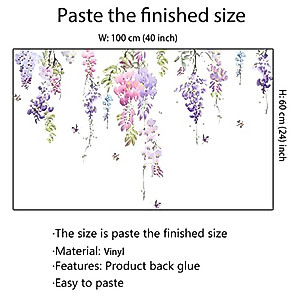 Runtoo Flower Wall Decals Purple Hanging Vines Floral Wall Stickers for Girls Bedroom Nursery Living Room Wall Decor