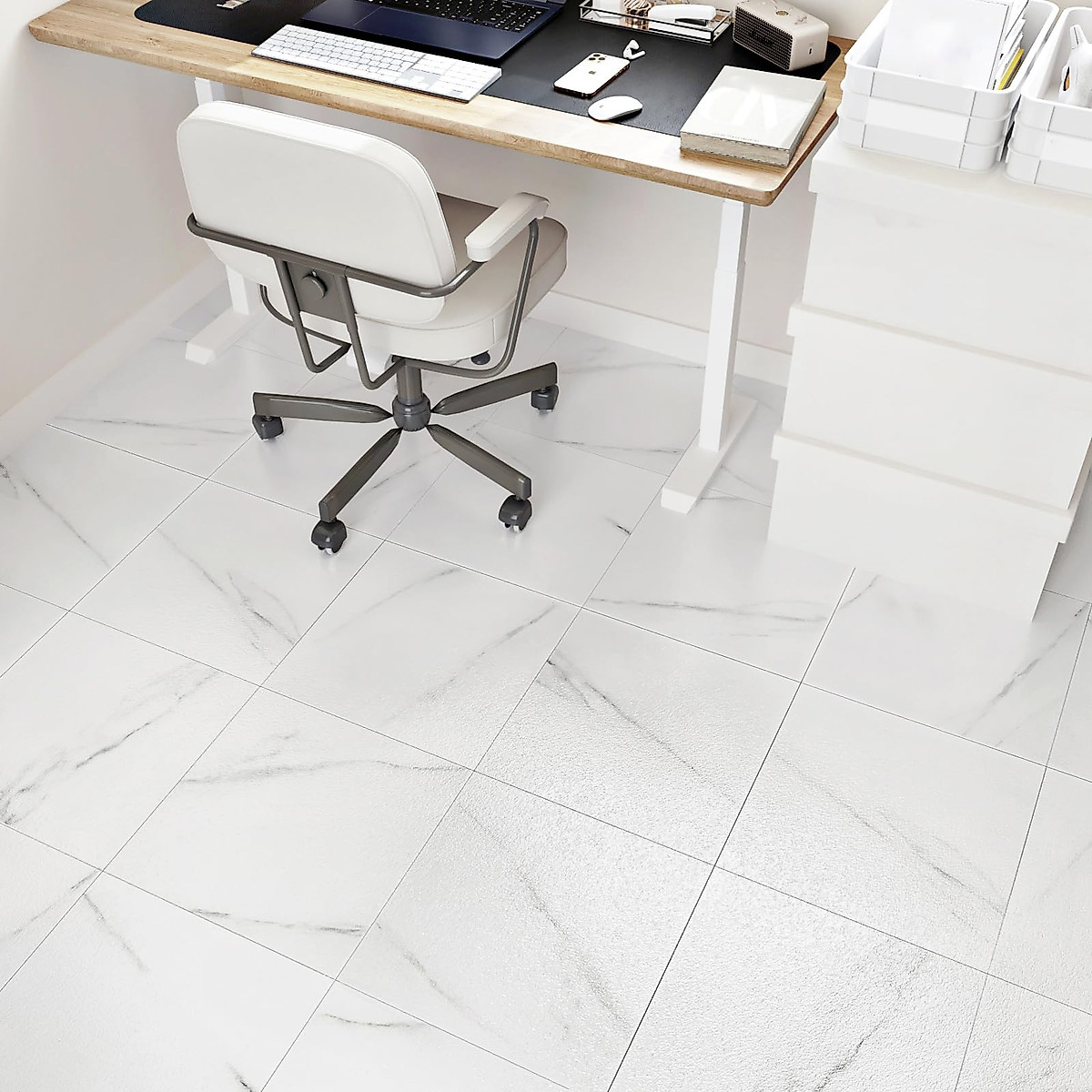 WESTICK Marble Vinyl Tiles Peel and Stick Floor Bathroom Floor Tile Peel and Stick Waterproof Non-Slip Stick on Tiles Marble Vinyl Flooring for Bedroom Kitchen RV Camper Laundry Room 12" x 12" 5 PCS