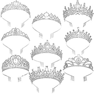 Zeyune 9 Pcs Tiaras and Crowns for Women Crystal Princess Tiara Rhinestone Brides Crown Tiara Queen Crown with Combs for Wedding Birthday Quinceanera Pageant Prom Hair Accessories(Silver)
