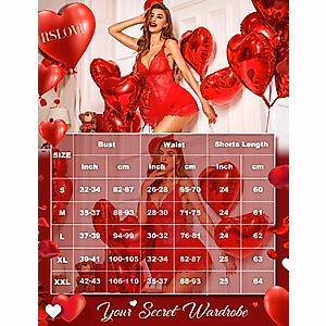 RSLOVE Lace Babydoll Lingerie for Women Chemise Sexy Sleepwear Dress Red S