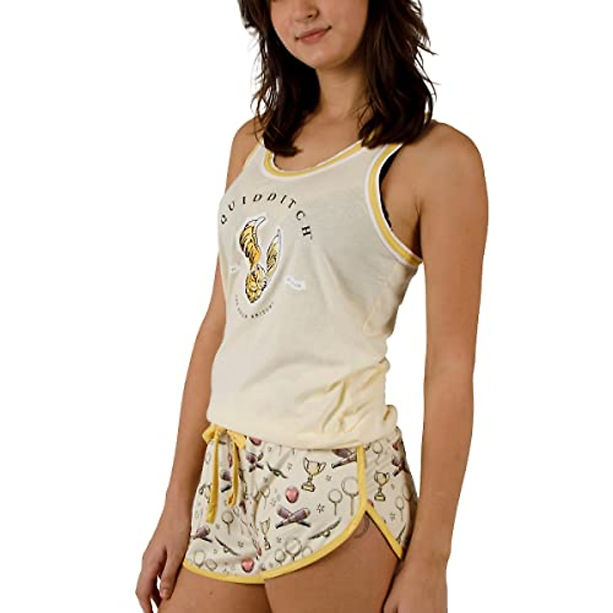 Harry Potter Quidditch The Golden Snitch Women's Racer Back Tank Top & Dolphin Lounge Shorts Sleepwear Set-XL