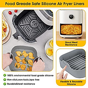 Silicone Air Fryer Basket,8.1inch Air Fryer Silicone Liner Square, Heat Resistant Gloves,Silicone Brush, Food Safe Air Fryer Oven Accessories,Reusable Replacement of Flammable Parchment Liner Paper