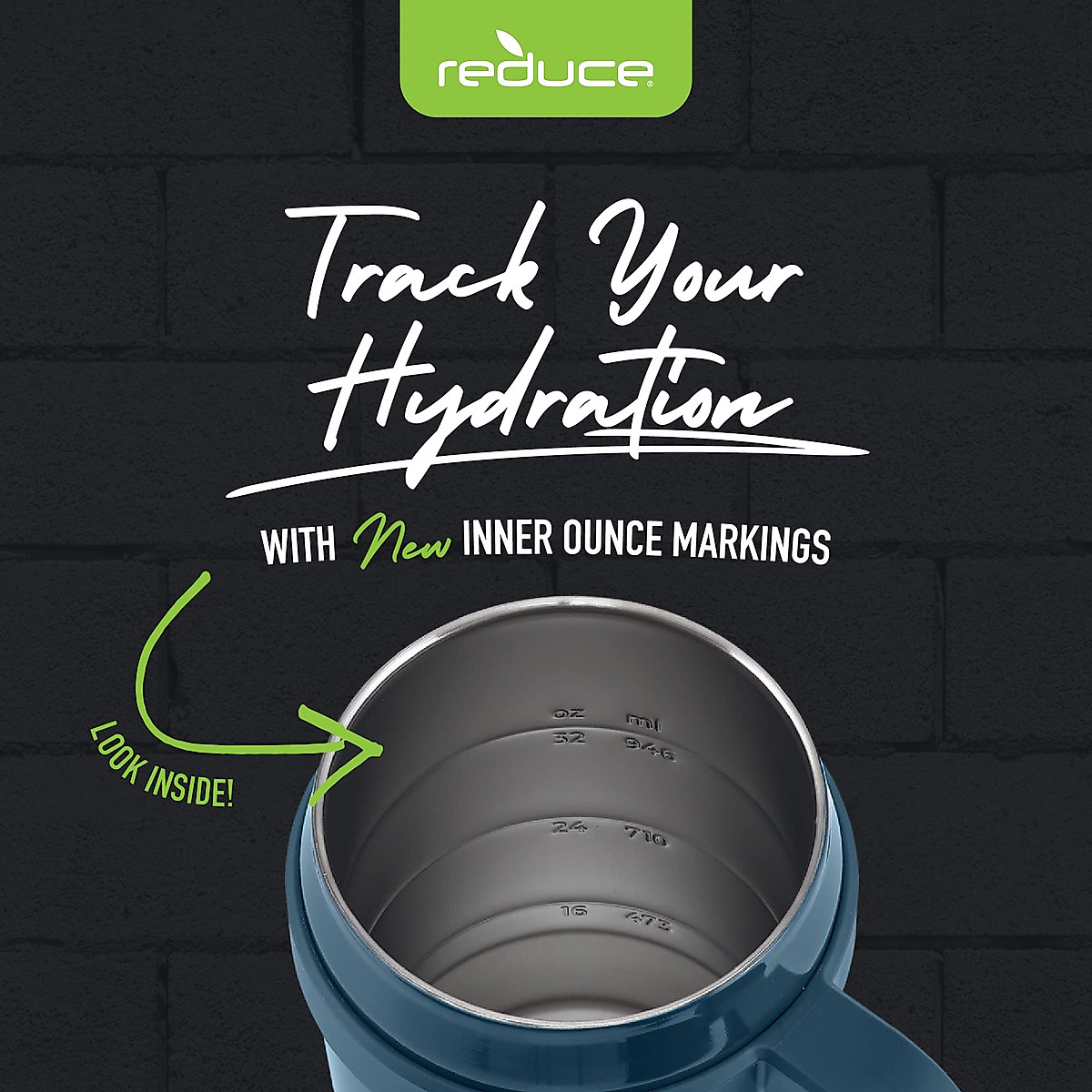 REDUCE 40 oz Stainless Steel Tumbler with Handle - Dual-Wall Vacuum Insulated Travel Mug, Sweat-Proof Lid & Reusable Straw - Keeps Drinks Cold for 24 Hrs, Fits Cupholders, Dishwasher Safe - Dark Web