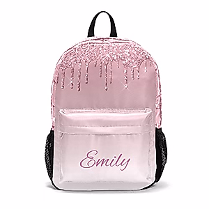 SunFancy Dripping Rose Gold Glitter Personalized Casual Backpack Unisex Travel Daypack for Teen Adult Boys Girls, 11.81''(L)*5.51''(W)*17.72''(H)