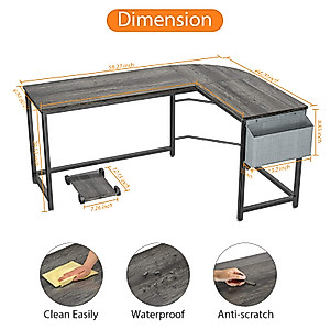 Homfio L Shaped Desk 58’’Computer Corner Desk Gaming Desk PC Table Writing Desk Large L Study Desk Home Office Workstation Modern Simple Multi-Usage Desk with Storage Bag Space-Saving Table, Black Oak