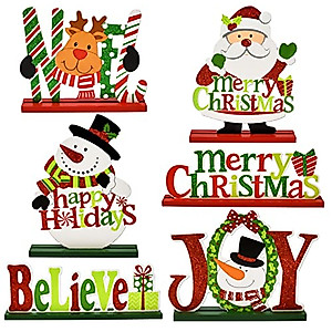 6 Christmas Table Decorations for Dinner Party Coffee Table Snowman Santa Reindeer Noel Joy Believe Merry Christmas Happy Holidays Centerpiece