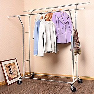 HOKEEPER 400 lbs Load Capacity Commercial Grade Clothing Garment Racks Heavy Duty Double Rails Adjustable Collapsible Rolling Clothes Rack on Wheels, Chrome Finish