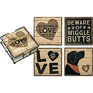 Primitives by Kathy 39365 Stoneware Coasters, Love and a Dog