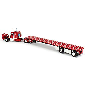 DCP 1/64 Red Peterbilt 359 w/ 63" Flattop Sleeper & 53' Wilson Roadbrute Flatbed Trailer 60-1539