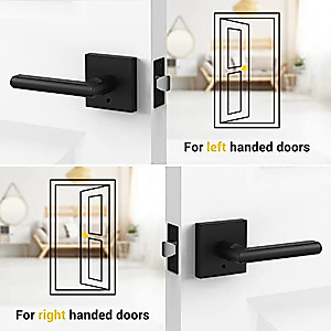 Ohuhu Door Handle, Matte Black Door Knob, Door Handles, Bedroom Door Lock, Door Lever with Modern Contemporary Slim Square Design for Home Bathroom Privacy in Satin Zinc