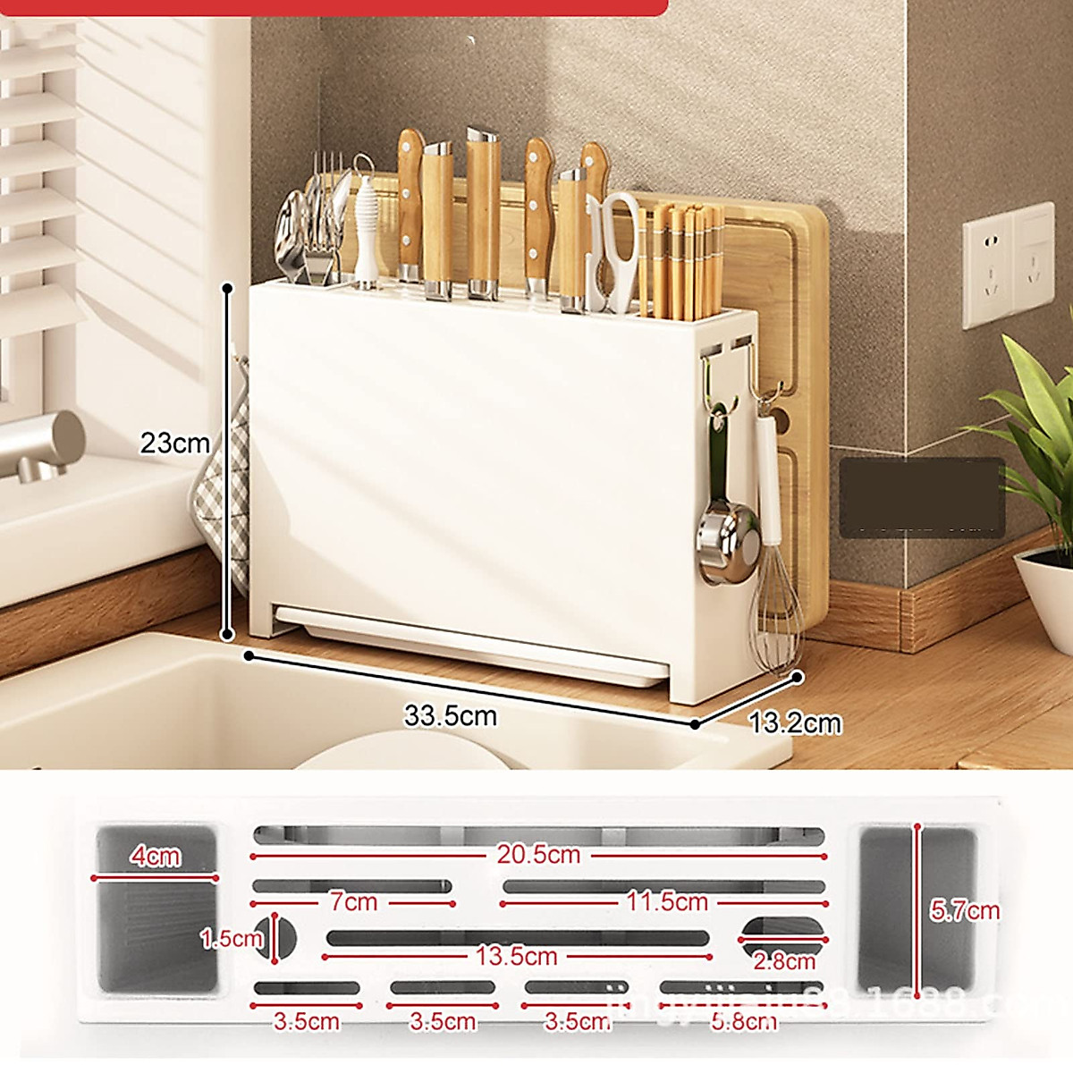 JOROBURO Kitchen Knife Drying Holder, Integrated Chopsticks Cutting Board Storage Rack Organizer, Knife Storage Rack Multi Use Kitchen Utensil Organizer for Kitchen White