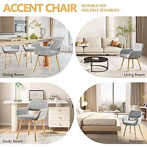 YEEFY Mid Century Modern Dining Chairs Set of 2 & 4 & 6 Comfy Accent Chair Upholstered Kitchen Dining Living Room Chairs for Bedrooms Waiting Room Home Arm Desk Chair No Wheels (Gray, 2)