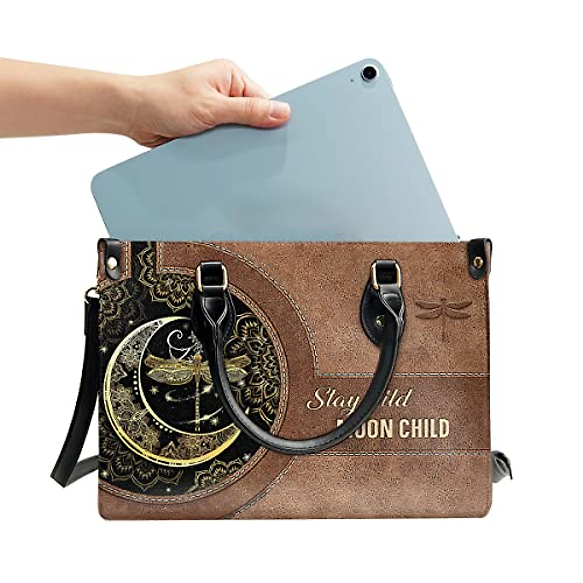 64HYDRO Stay Wild Moon Child Dragonfly Purses for Women, Shoulder Bag, Handbags for Women, Cute Gifts, Valentines Day Gifts for Her, Gifts for Sisters, Daughter, Mom, Friends - Travel Work Leather Bag