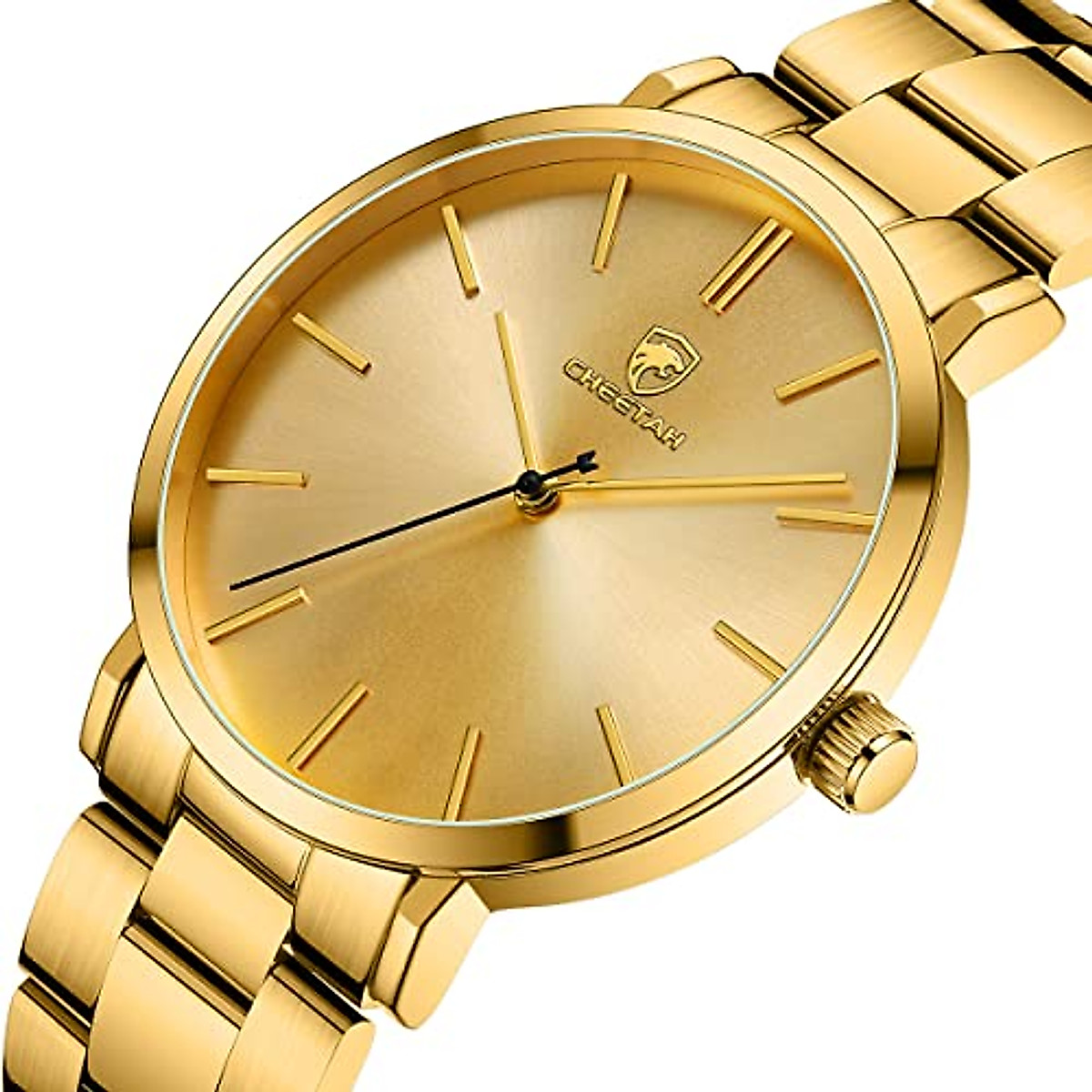 GOLDEN HOUR Men's Watches Slim Minimalist Runway Gold Plated Stainless Steel Quartz Analog Watch with Black Hands