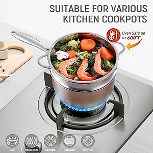 Buttermelt Pots and Pans Set- Tri-ply Full Body Stainless Steel Cookware Set, 3.5QT Saucepan with Steamer Basket & 7 Inch Frying Pan Skillet, Pots and Pans for Boiling Gravies, Pasta, Noodles, Omelet