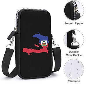 FunnyStar Haitian Flag Map Crossbody Phone Bag Shoulder Wallet Purse Cellphone Handbag with Adjustable Strap